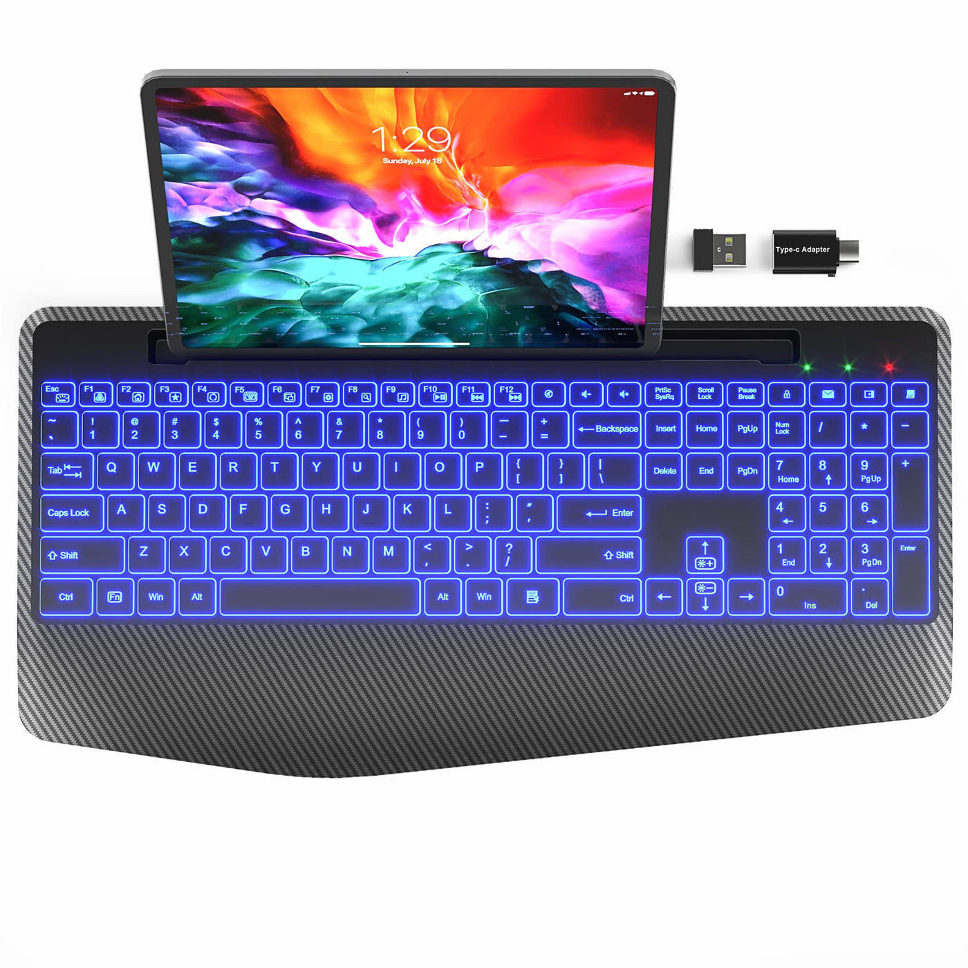 SABLUTE Wireless Keyboard with 7 Colored Backlits, Wrist Rest, 2.4G Co