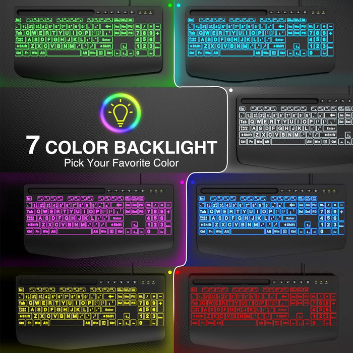 Large Print Backlit Wired USB Keyboard