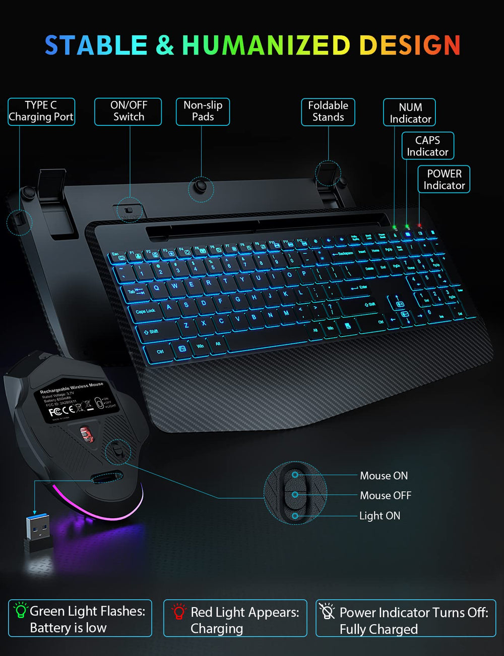 SABLUTE Wireless Keyboard and Mouse Backlits